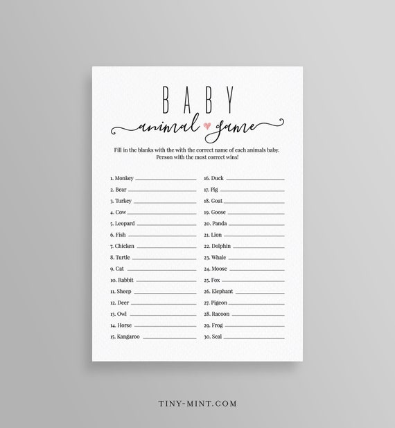 Baby Animal Baby Shower Game Printable Name That Baby Game - Etsy Canada
