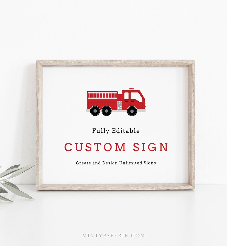 Fire Truck Custom Sign Template Editable Firefighter Birthday - Etsy