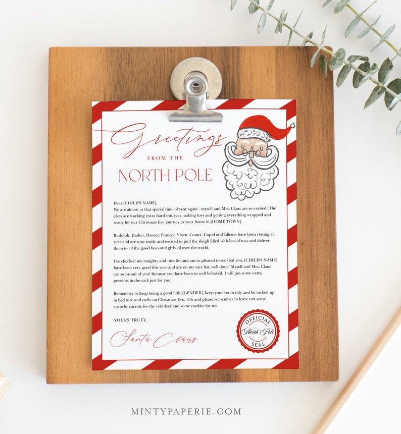 Santa Claus Letter Template Letter From the North Pole - Etsy