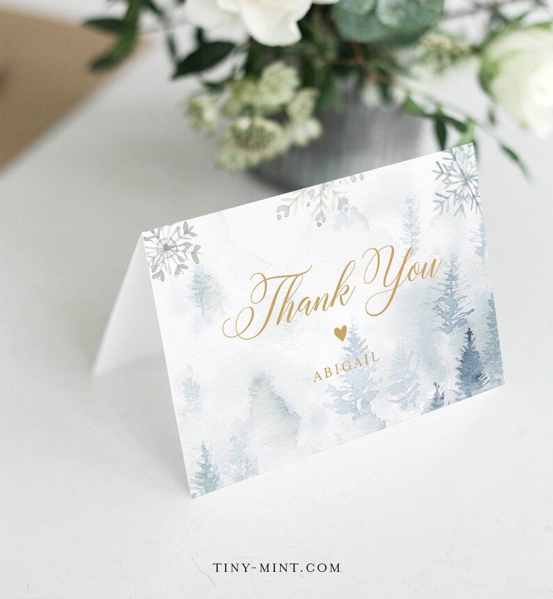 Winter Thank You Card Template Printable Snowflake Note | Etsy