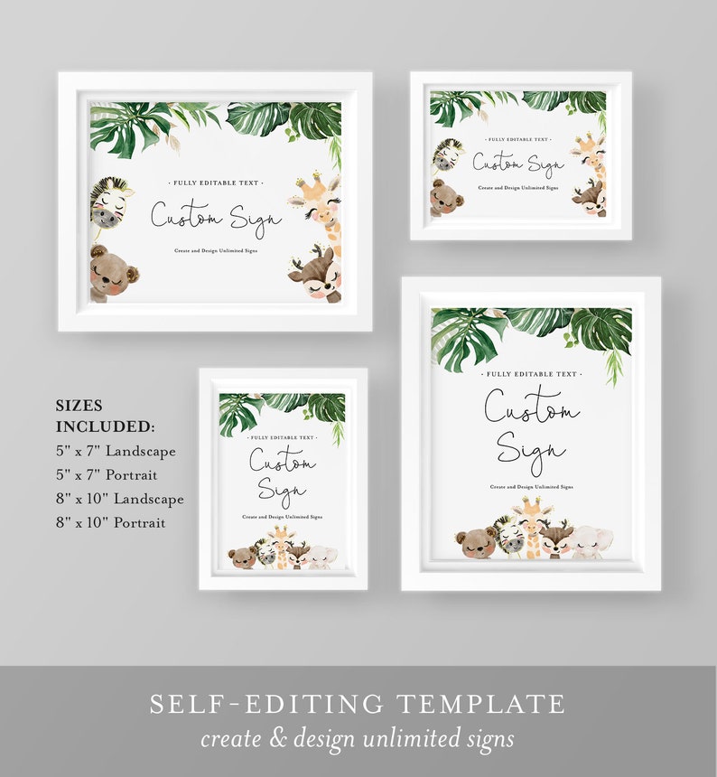 Safari Custom Sign Template Cute Animals Birthday Party - Etsy