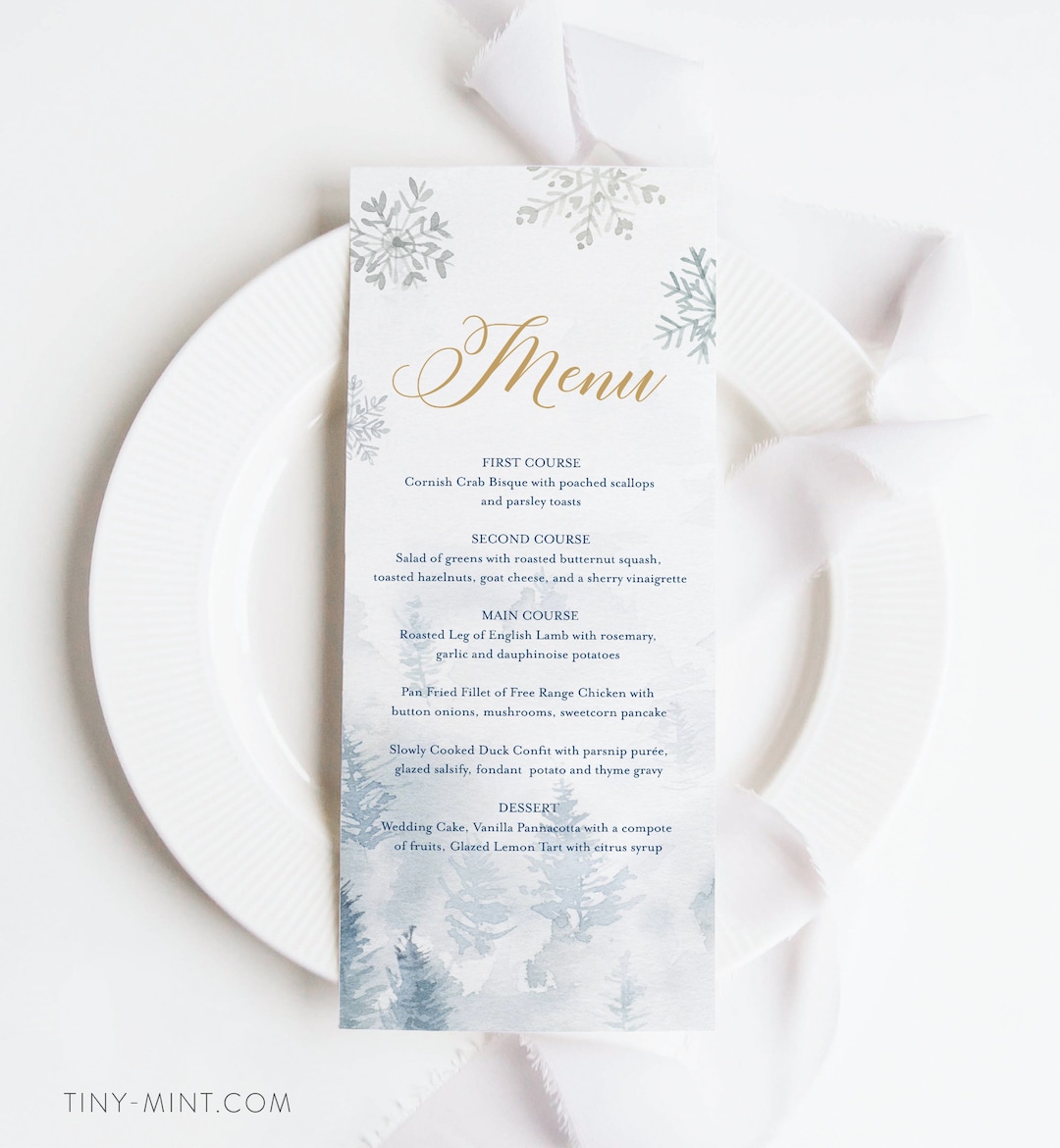 Winter Snowflake Menu Card, Holiday Dinner Menu Template, Printable ...