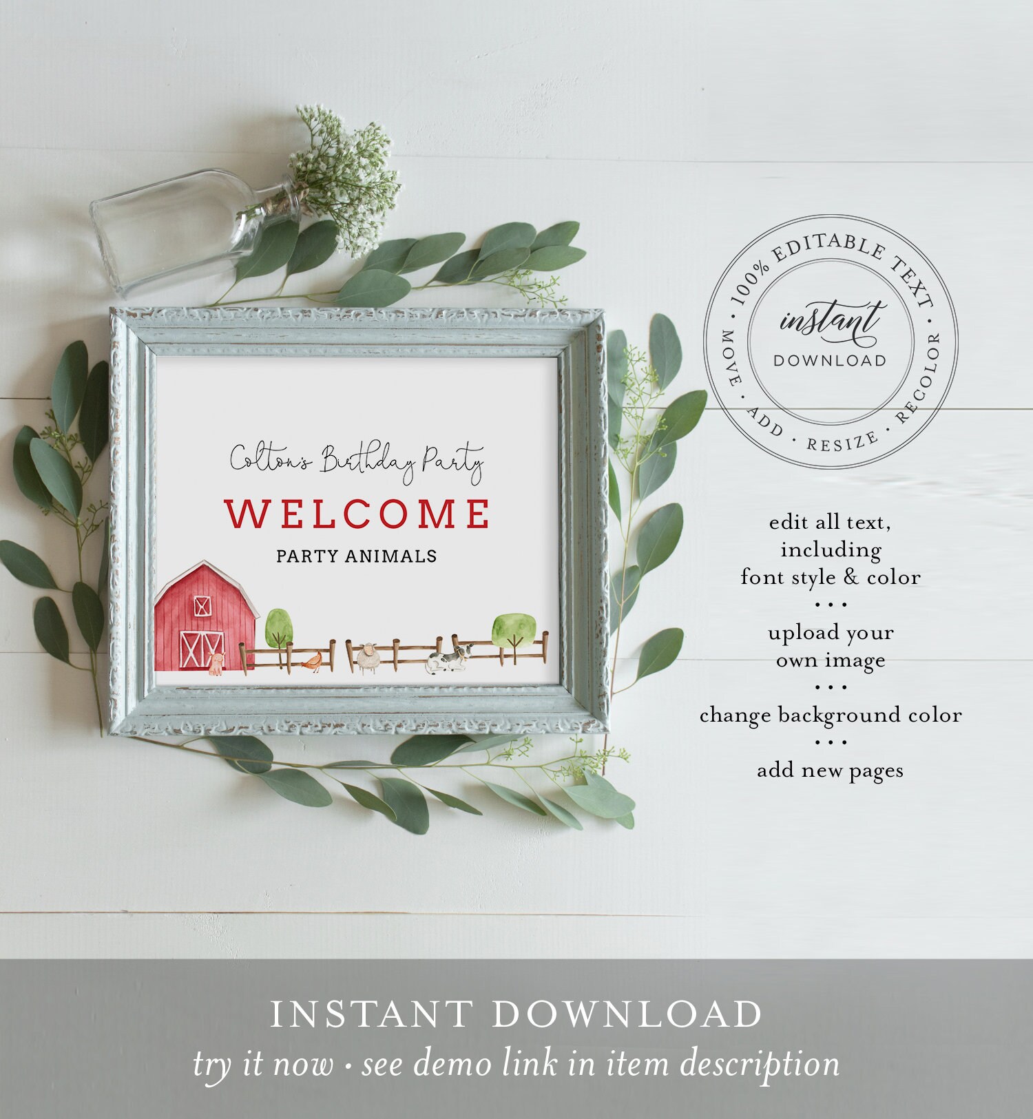 Barn Custom Sign Template Editable Farm Animal Birthday Party | Etsy