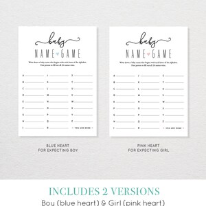 Baby Shower Name Game | A-Z Baby Names | Baby Alphabet Game | DIY Baby ...