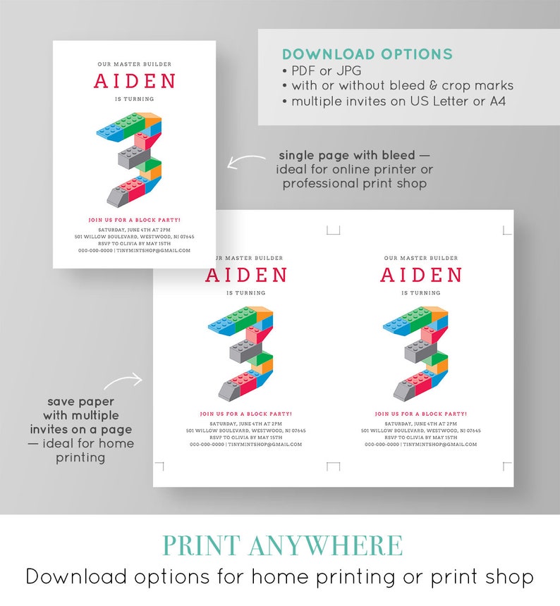 3rd Birthday Party Invitation Printable Master Builder - Etsy