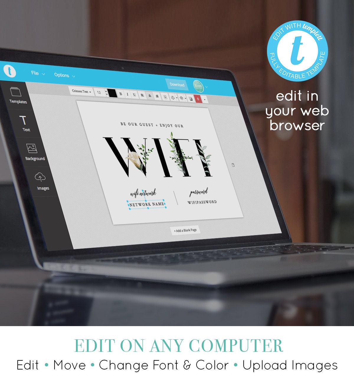 WIFI Sign Printable INSTANT DOWNLOAD Editable Template Wifi | Etsy