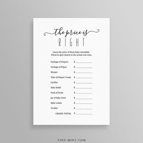 The Price is Right With Answer Key Baby Shower Printable Game - Etsy