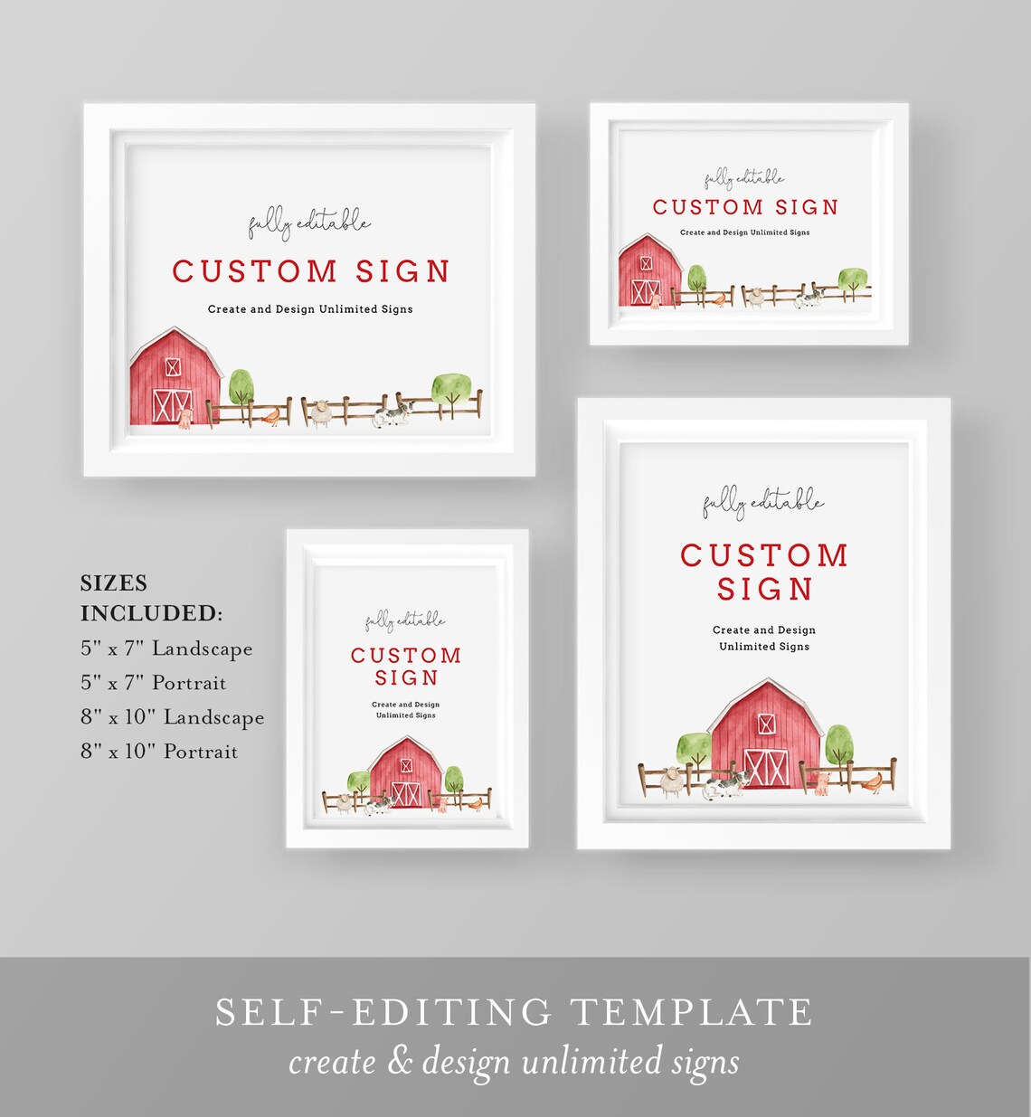 Barn Custom Sign Template Editable Farm Animal Birthday Party | Etsy