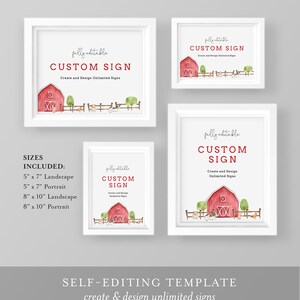 Barn Custom Sign Template, Editable Farm Animal Birthday Party Tabletop ...