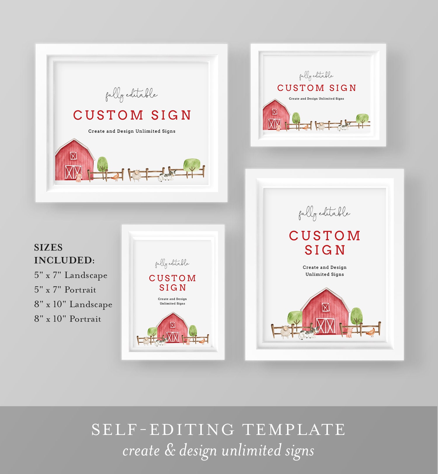 Barn Custom Sign Template Editable Farm Animal Birthday Party | Etsy