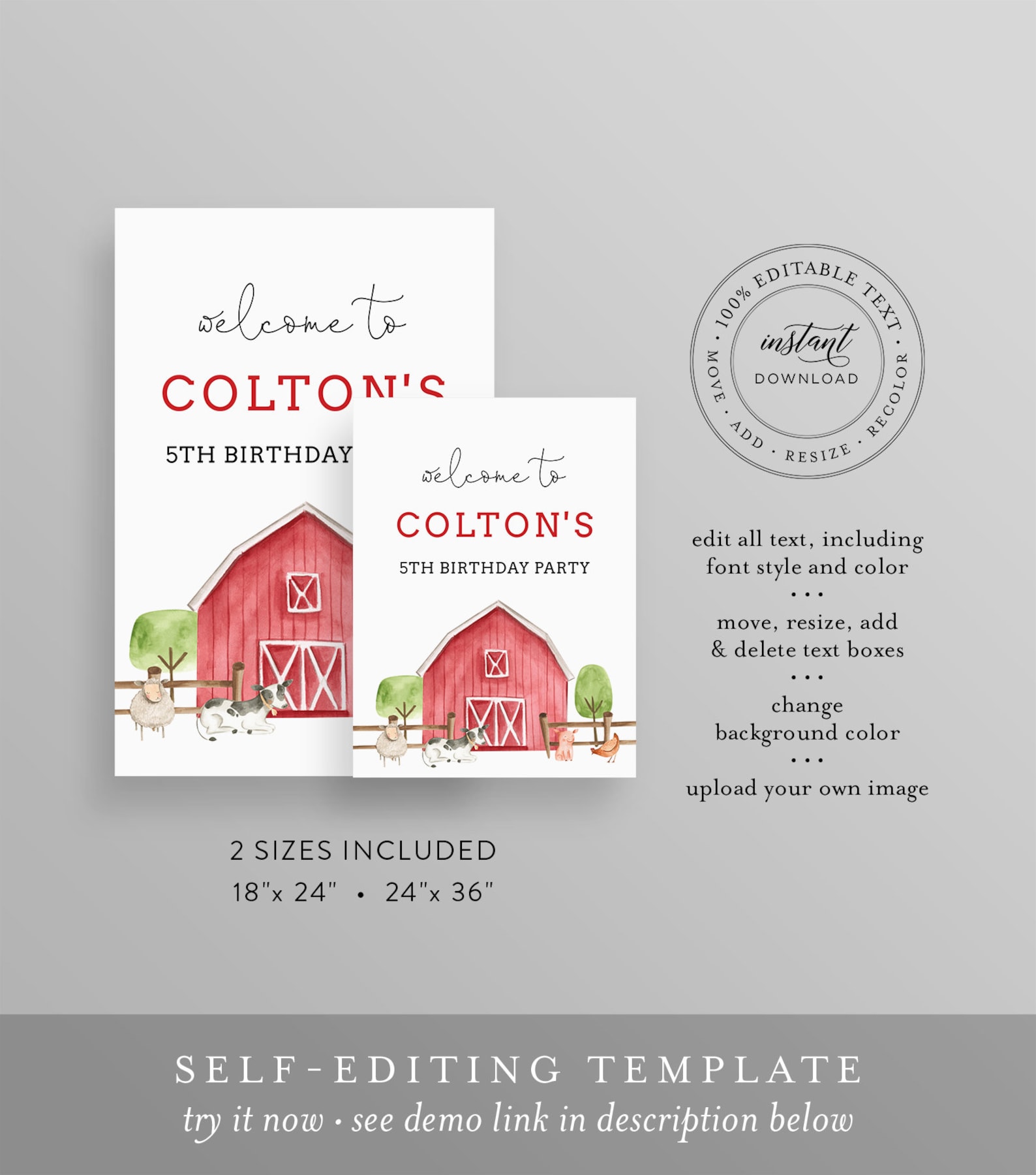 Farm Welcome Sign Template Farm Animal Birthday Red Barn - Etsy