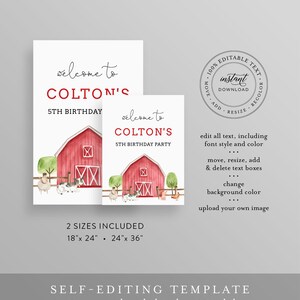 Farm Welcome Sign Template, Farm Animal Birthday, Red Barn, 100% ...