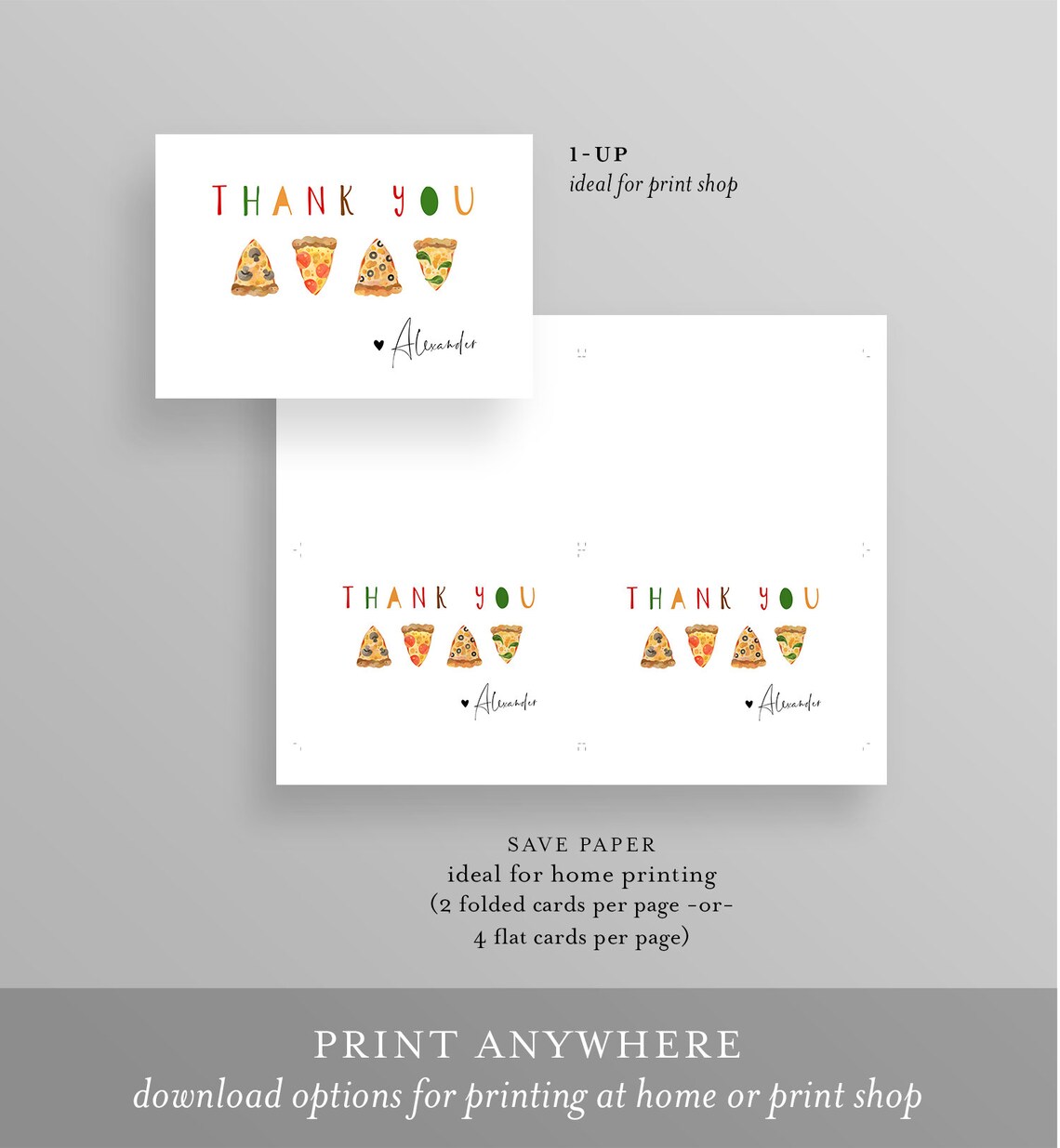 Pizza Party Thank You Card Template Printable Pizza Thank You | Etsy