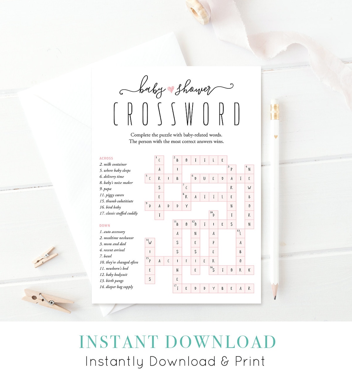 Baby Shower Crossword Puzzle Baby Shower Games Printable - Etsy