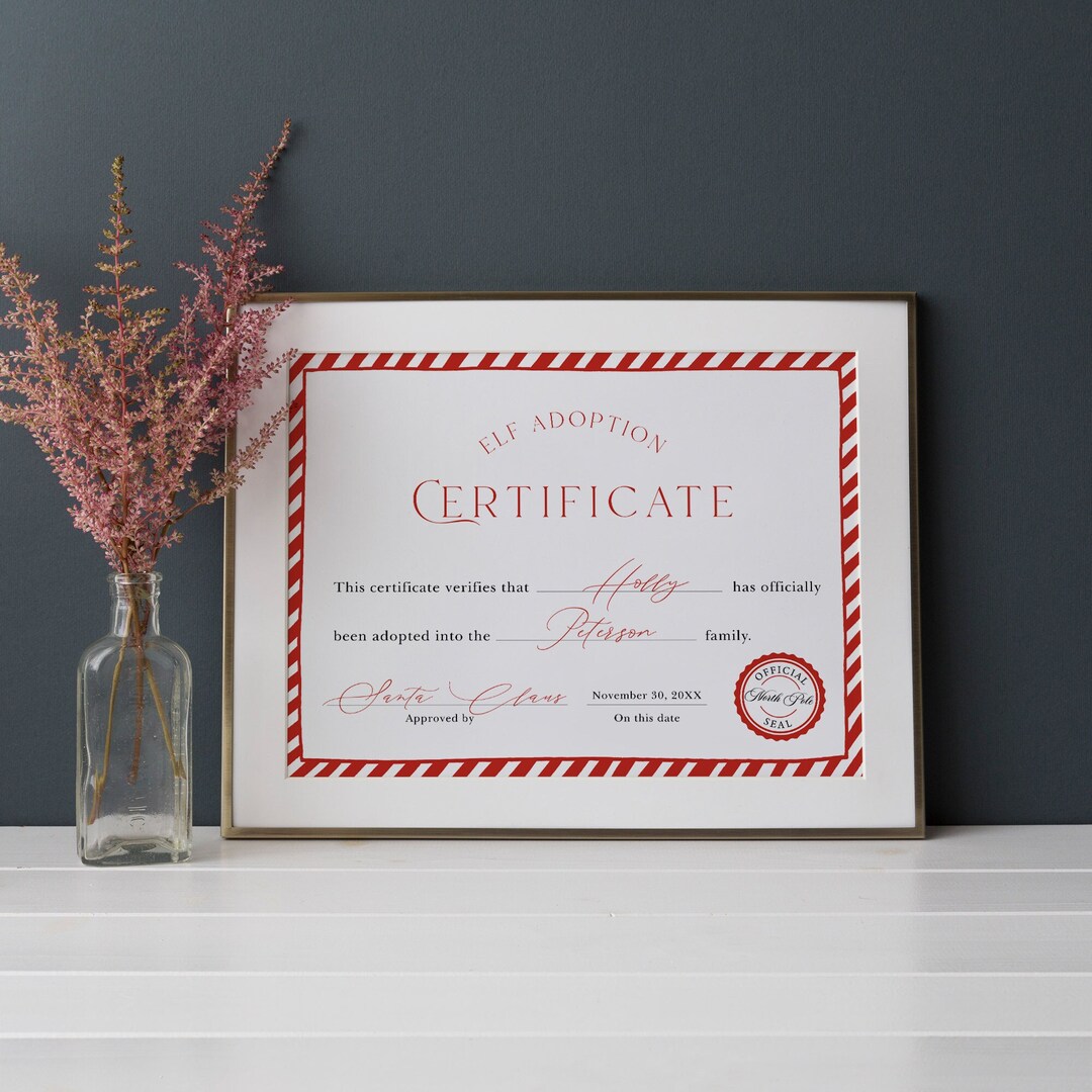 Elf Adoption Certificate, Elf Introduction, 100% Editable Template ...