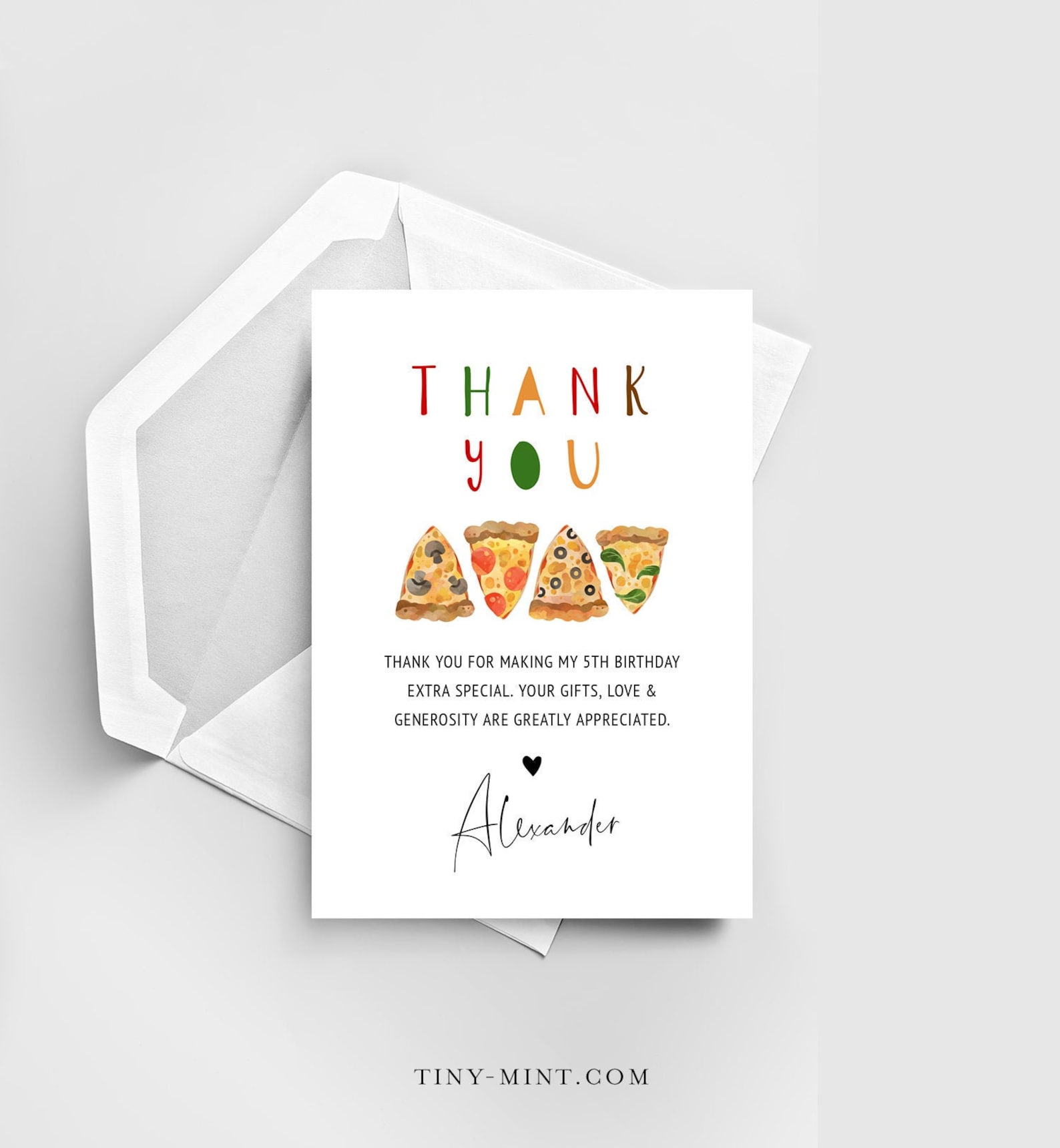 Pizza Party Thank You Card Template Printable Pizza Thank You | Etsy