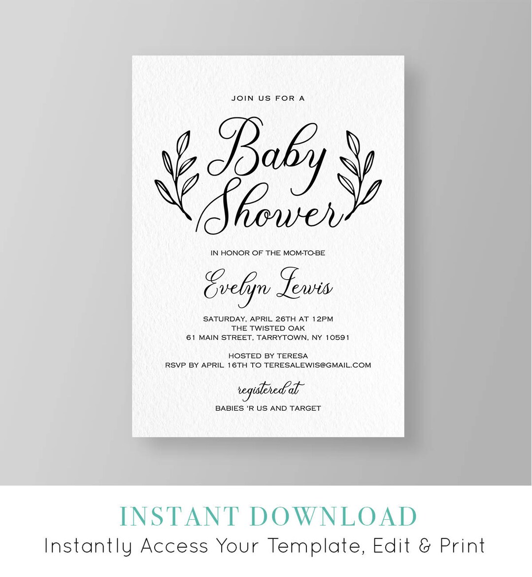 Baby Shower Invitation Template, Printable Rustic Baby Shower Invite ...