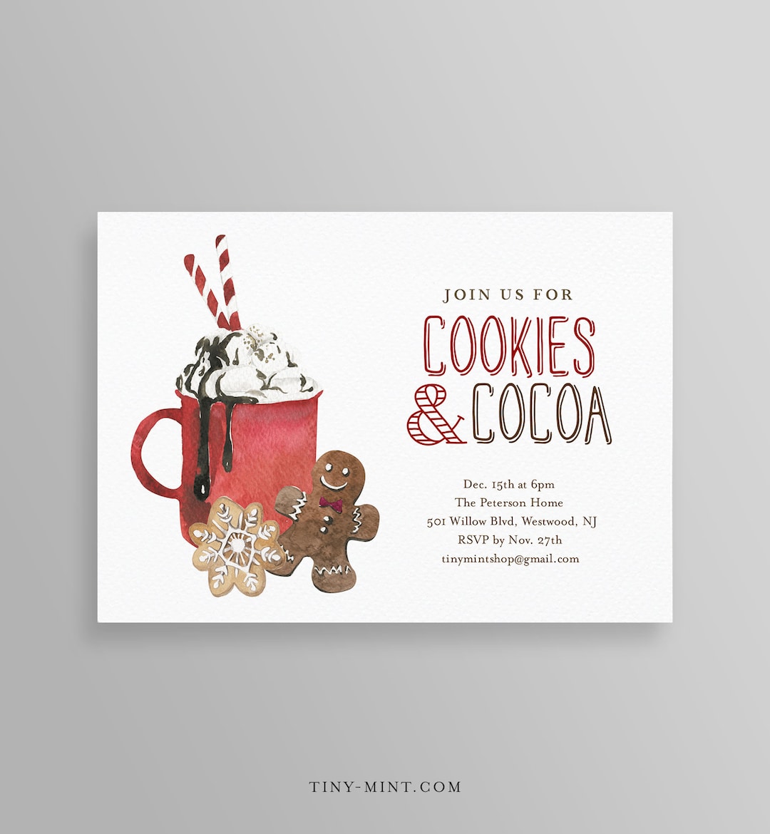 Cookies and Cocoa Party, Hot Chocolate Holiday Party Invitation ...