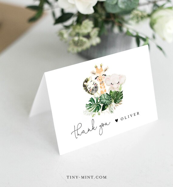 Baby Animals Thank You Card Template Printable Safari | Etsy