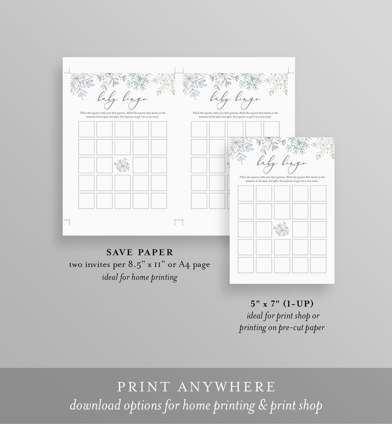 Winter Baby Shower Bingo Game Snowflake Bingo Card Printable - Etsy