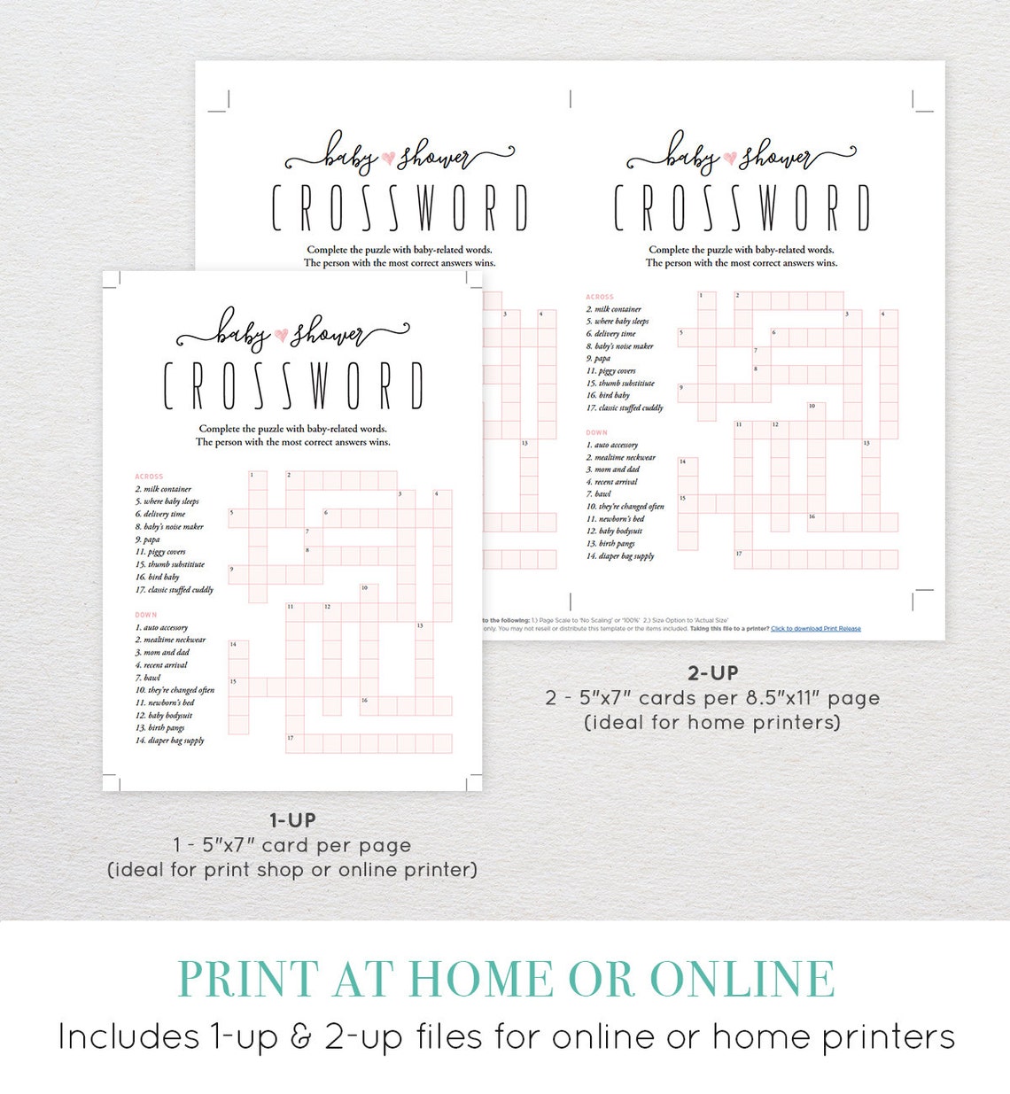Baby Shower Crossword Puzzle Baby Shower Games Printable - Etsy