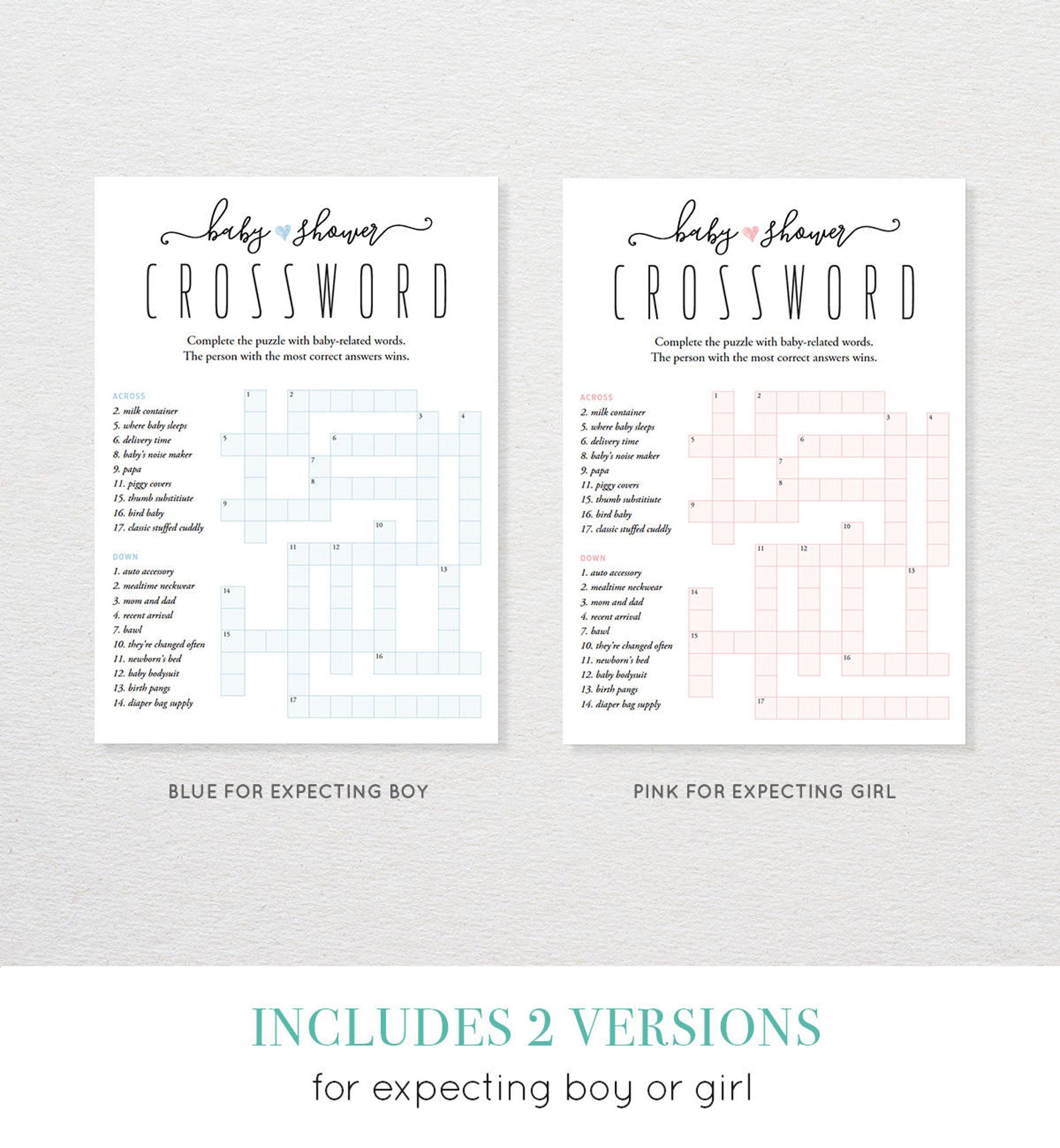 Baby Shower Crossword Puzzle Baby Shower Games Printable - Etsy