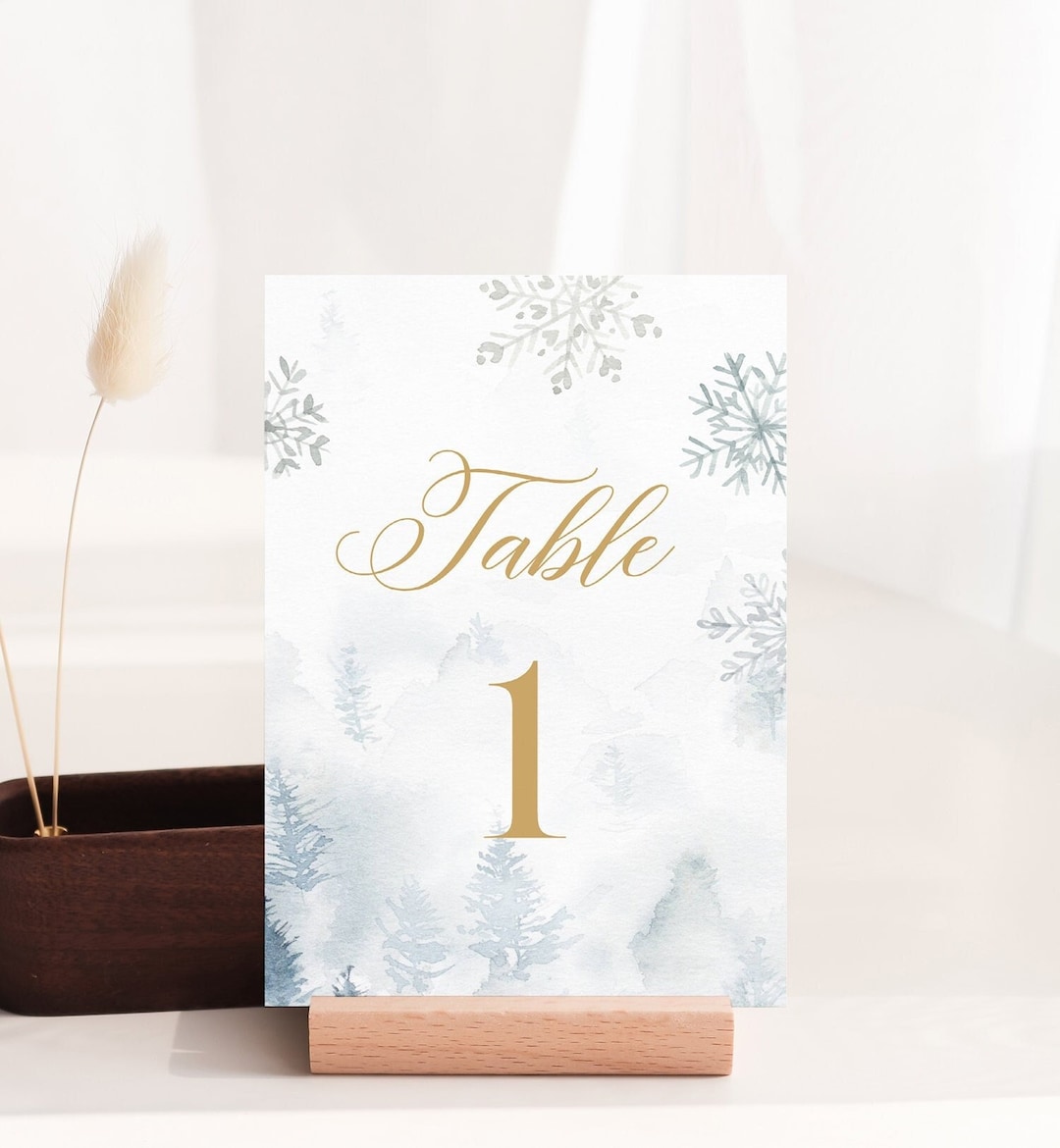 Winter Table Number Card, Snowflake, Pine Tree, Printable Baby Shower ...