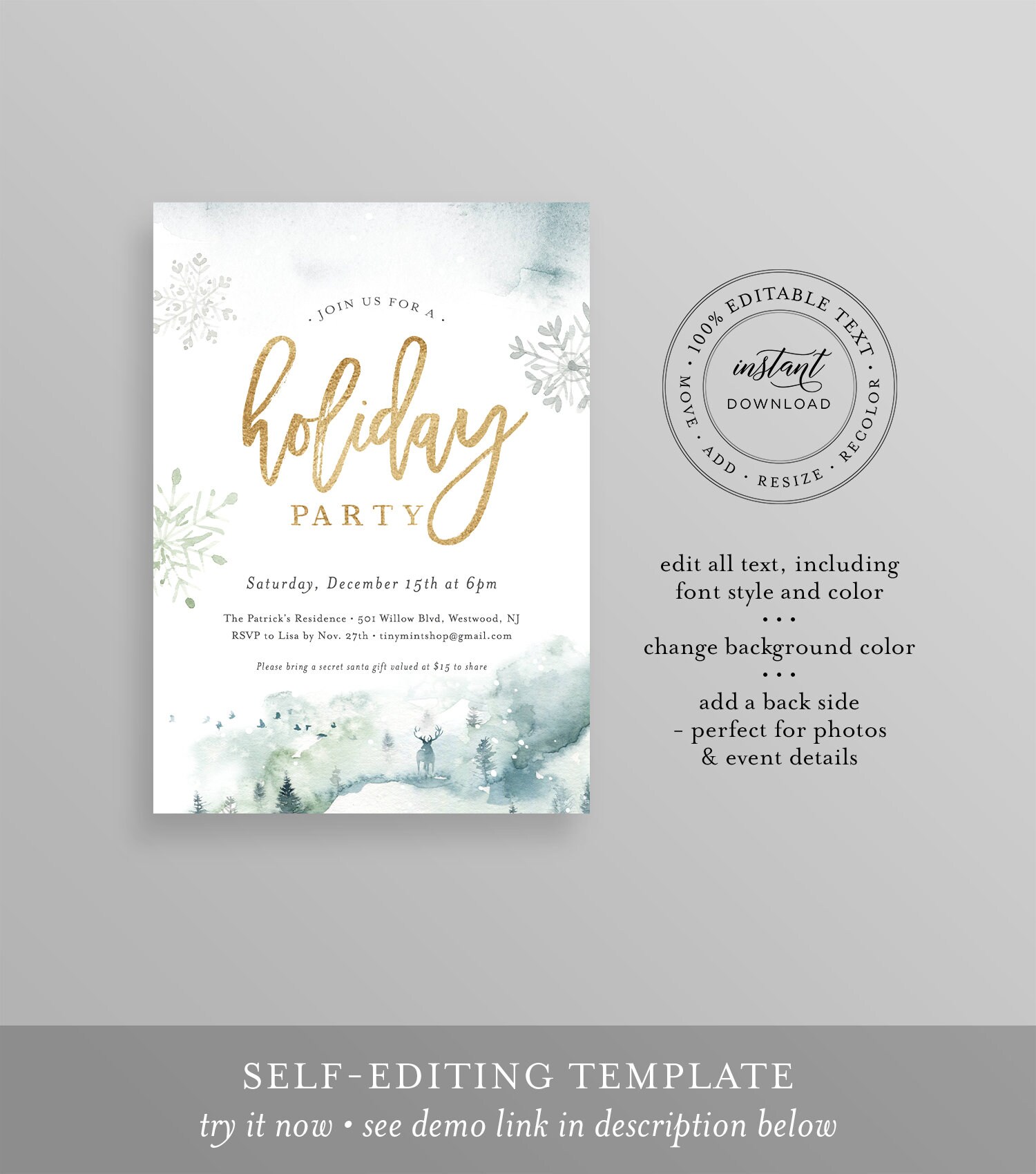 Holiday Party Invitation Template Rustic Christmas Party - Etsy