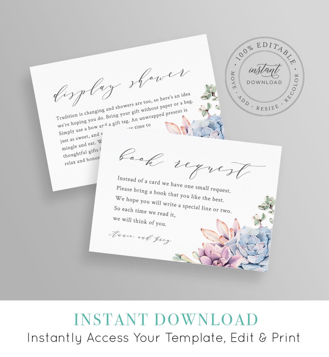 Book Request Template, Succulent Enclosure Card, Display Shower ...