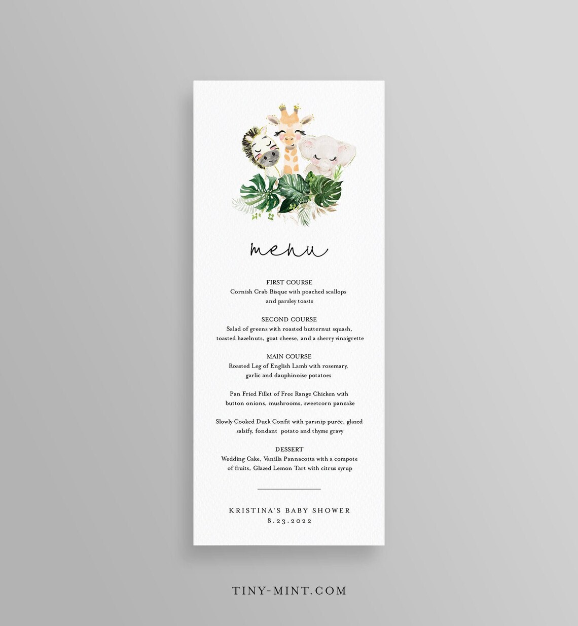 Safari Party Menu Card, Cute Baby Animals Menu Template, Printable ...