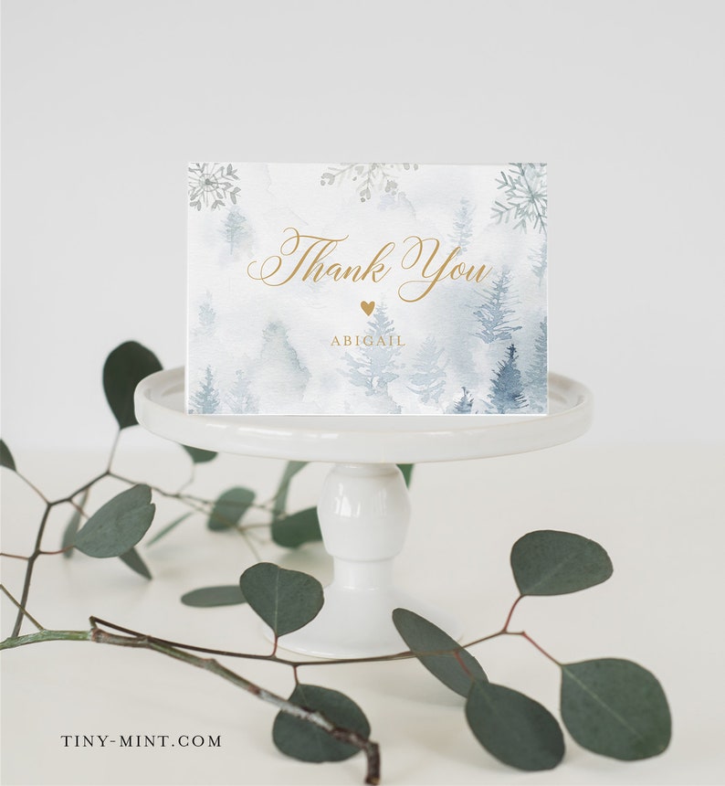 Winter Thank You Card Template, Printable, Snowflake Note Card, Folded ...