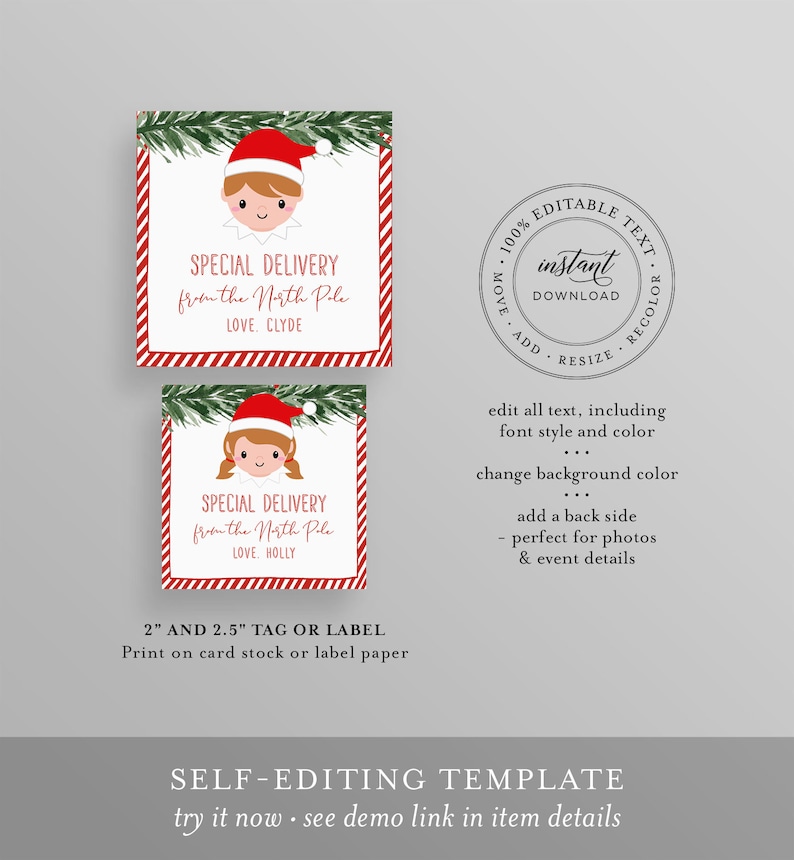 Elf Gift Tag Template Printable Elf Favor Tag Instant - Etsy