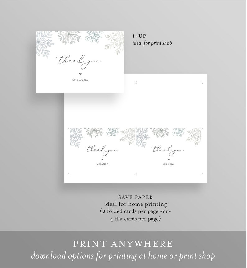 Snowflake Thank You Card Template Winter Baby Shower Thank | Etsy
