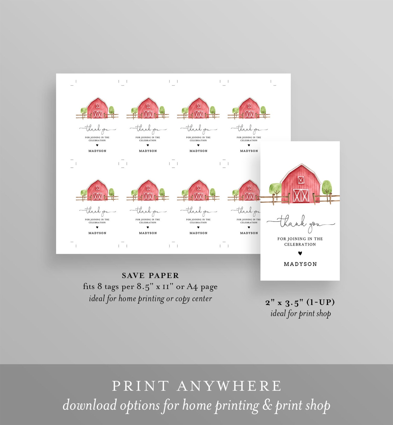 Farm Favor Tag Template Baby Shower Tag Barn Birthday Party - Etsy