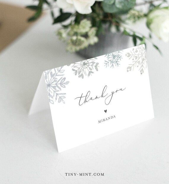 Snowflake Thank You Card Template Winter Baby Shower Thank | Etsy