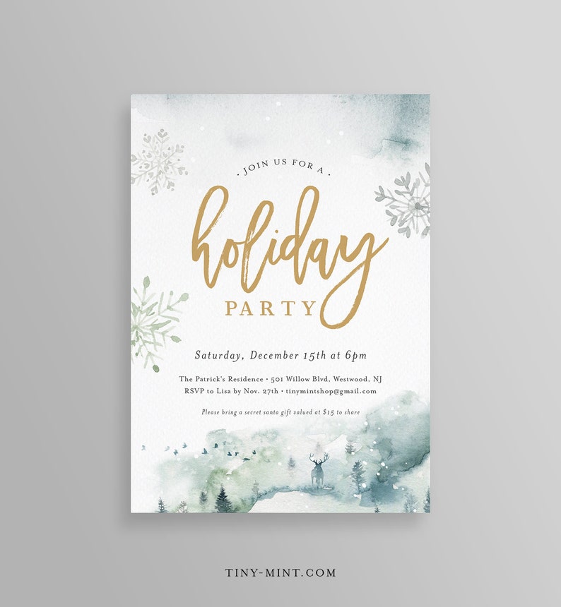 Holiday Party Invitation Template, Rustic Christmas Party Invite ...