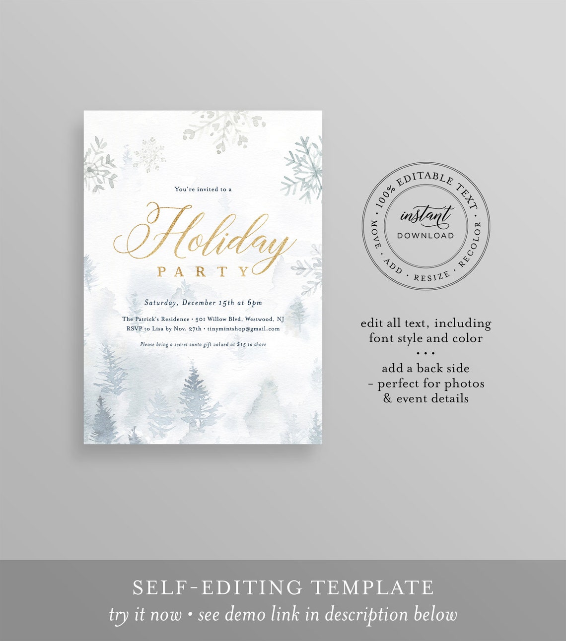 Holiday Party Invitation Template Christmas Party Invite | Etsy