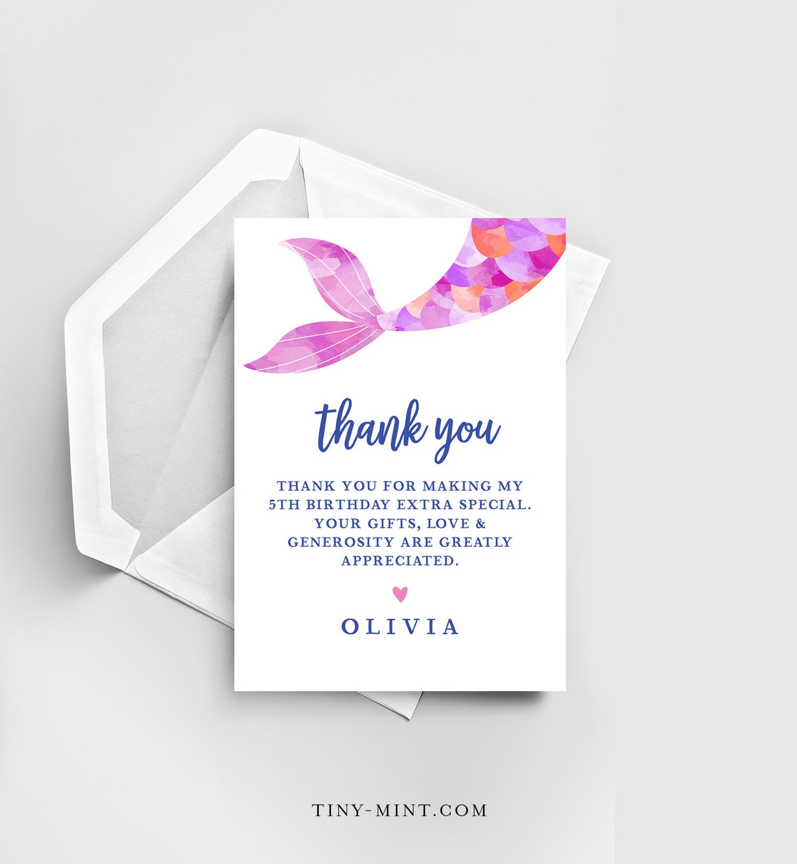 Thank You Card Template Printable Mermaid Thank You Folded - Etsy
