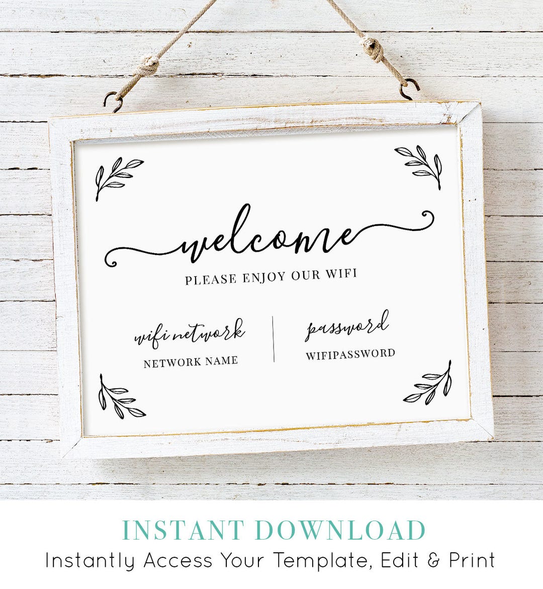 Wifi Password Printable, Wifi Sign Template, Welcome Guest Room ...