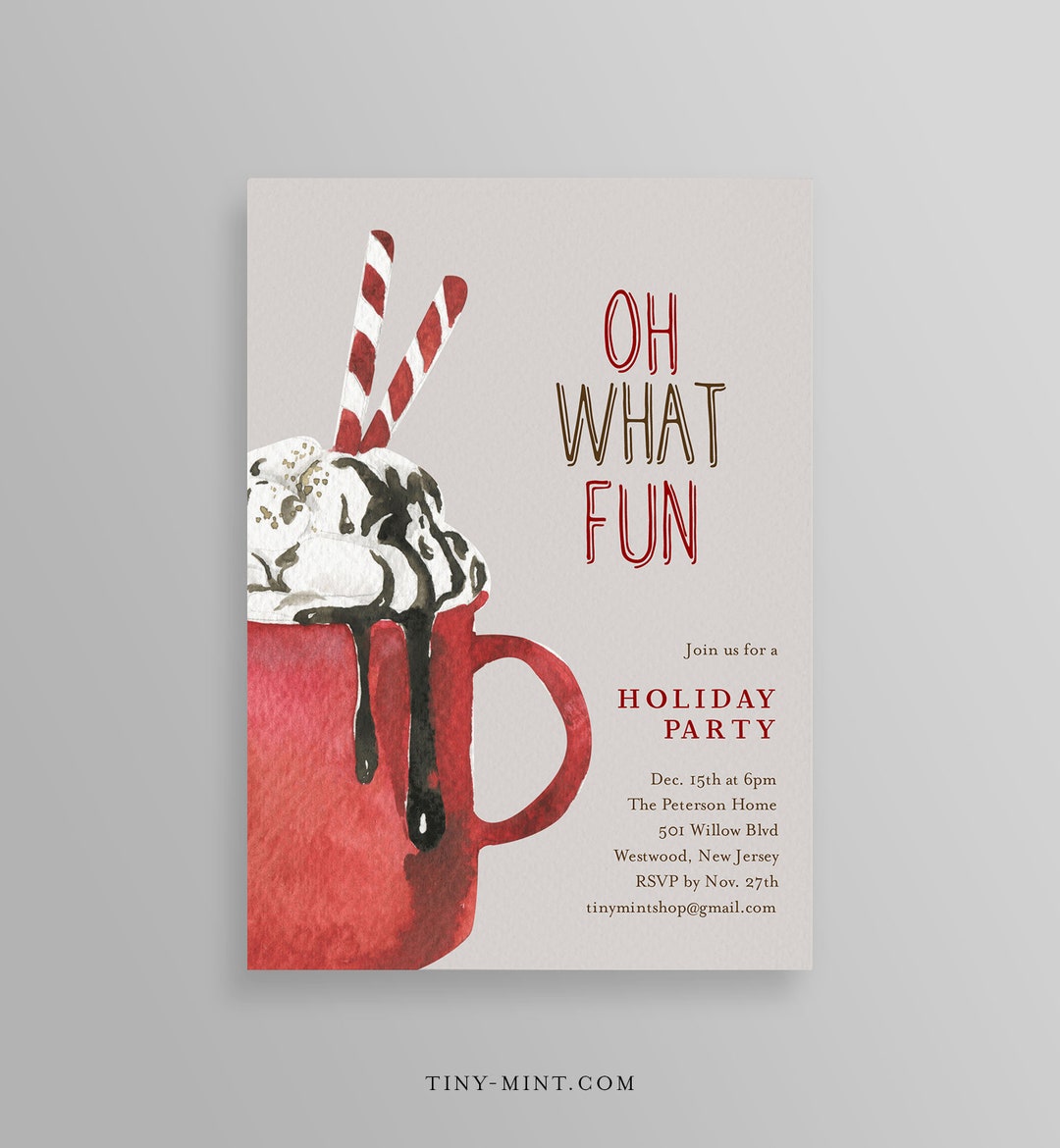 Hot Cocoa Holiday Party Invitation Template, Printable Christmas Dinner ...