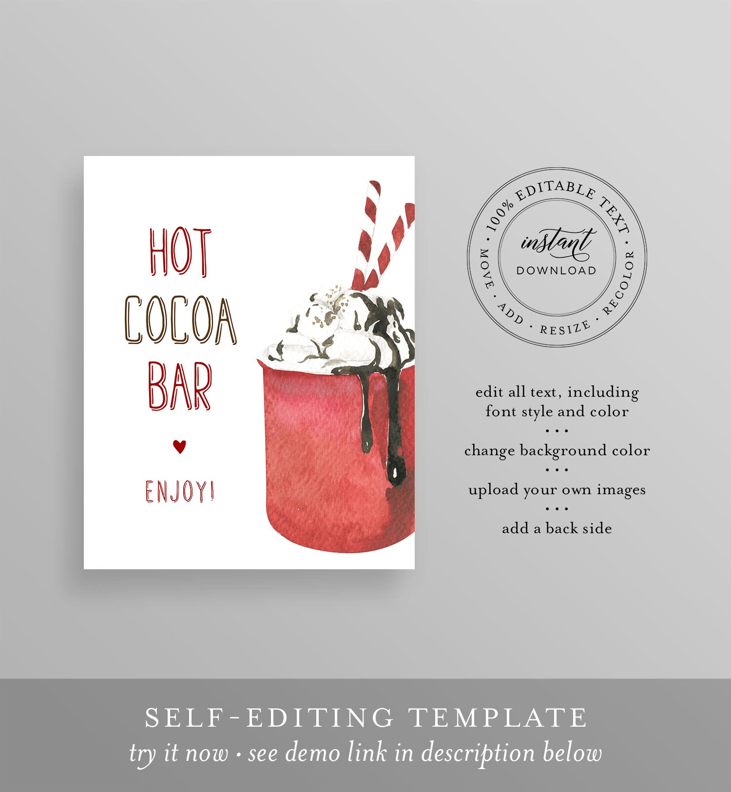 Hot Cocoa Bar Sign Template Winter Party Hot Chocolate Bar - Etsy