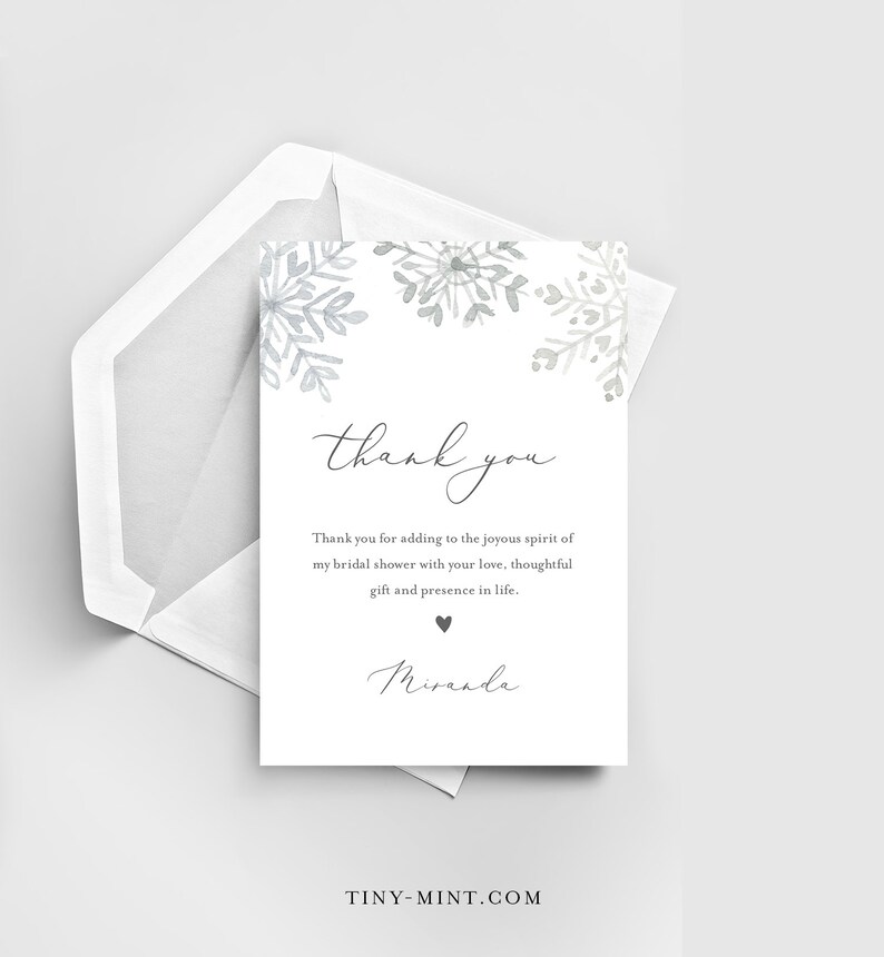 Snowflake Thank You Card Template Winter Baby Shower Thank | Etsy