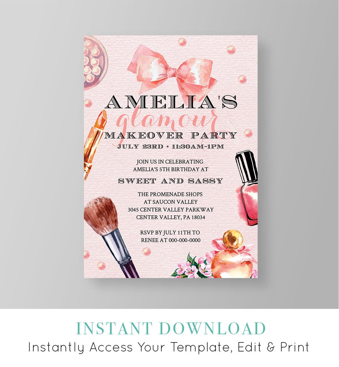 Makeover Party Invitation Template, Printable Girls Birthday Party ...