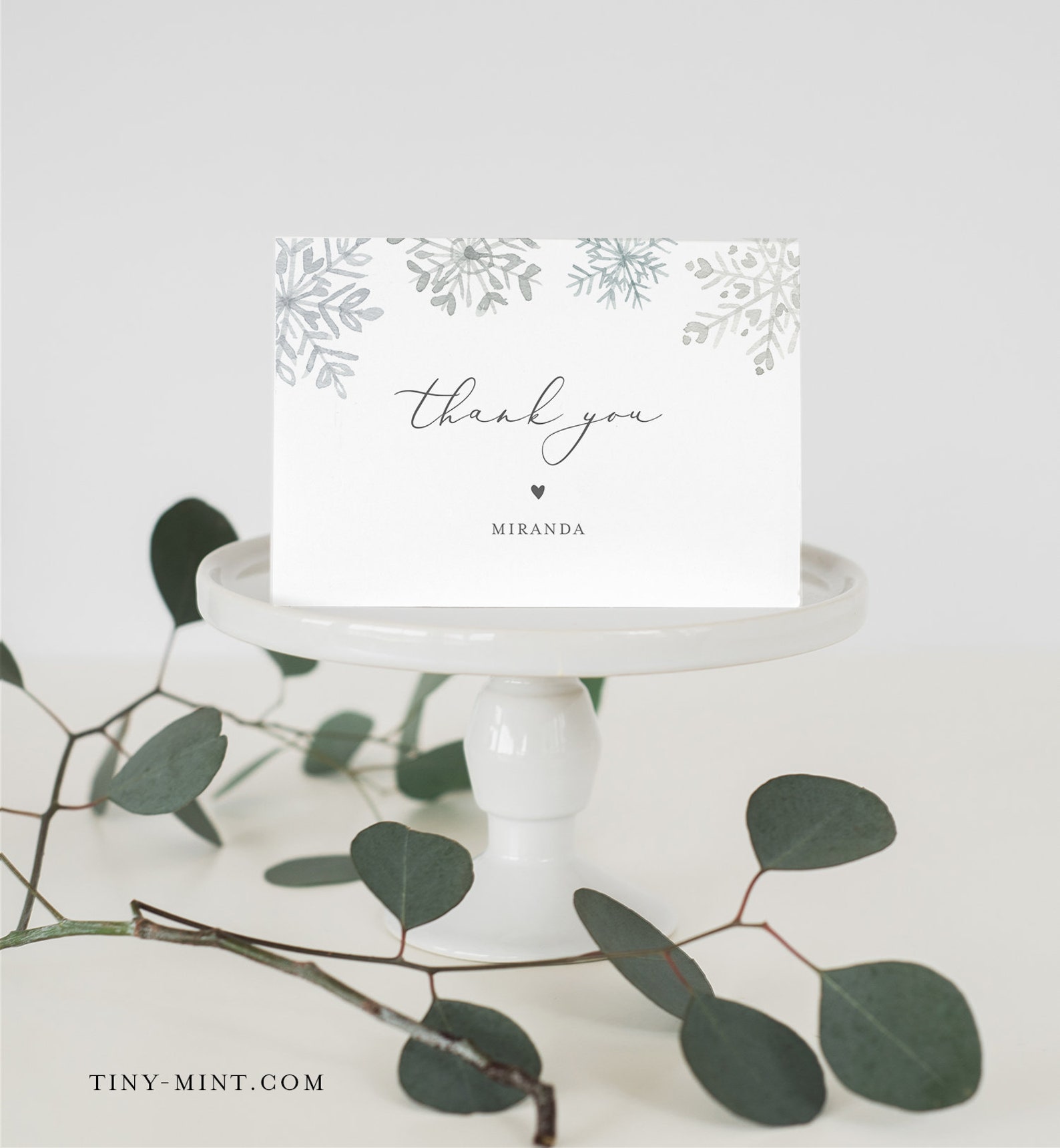 Snowflake Thank You Card Template, Winter Baby Shower Thank You, Flat ...