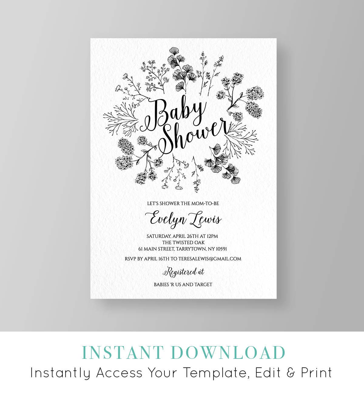 Rustic Baby Shower Invitation Template Printable Gender | Etsy