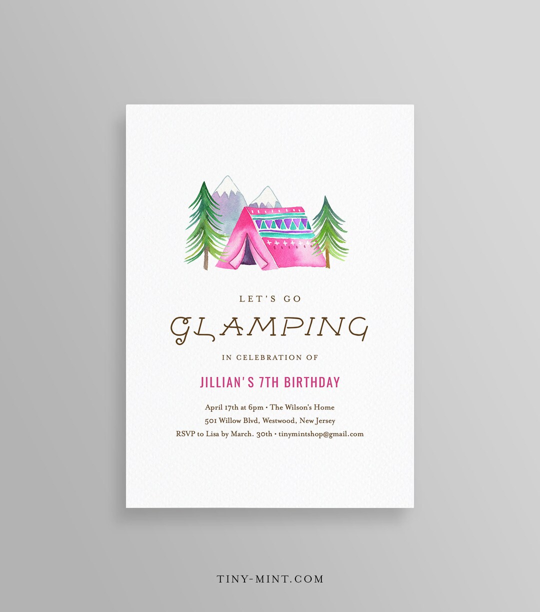 Glamping Birthday Invitation Template, Printable Camping Party Invite ...