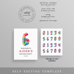 Blocks Welcome Sign Template, Master Builder Birthday, 100% Editable ...