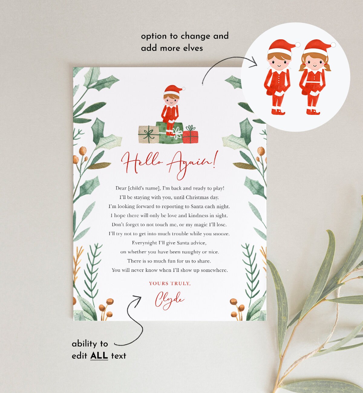 Elf Letter Set Hello and Goodbye Letters From Elf Editable - Etsy