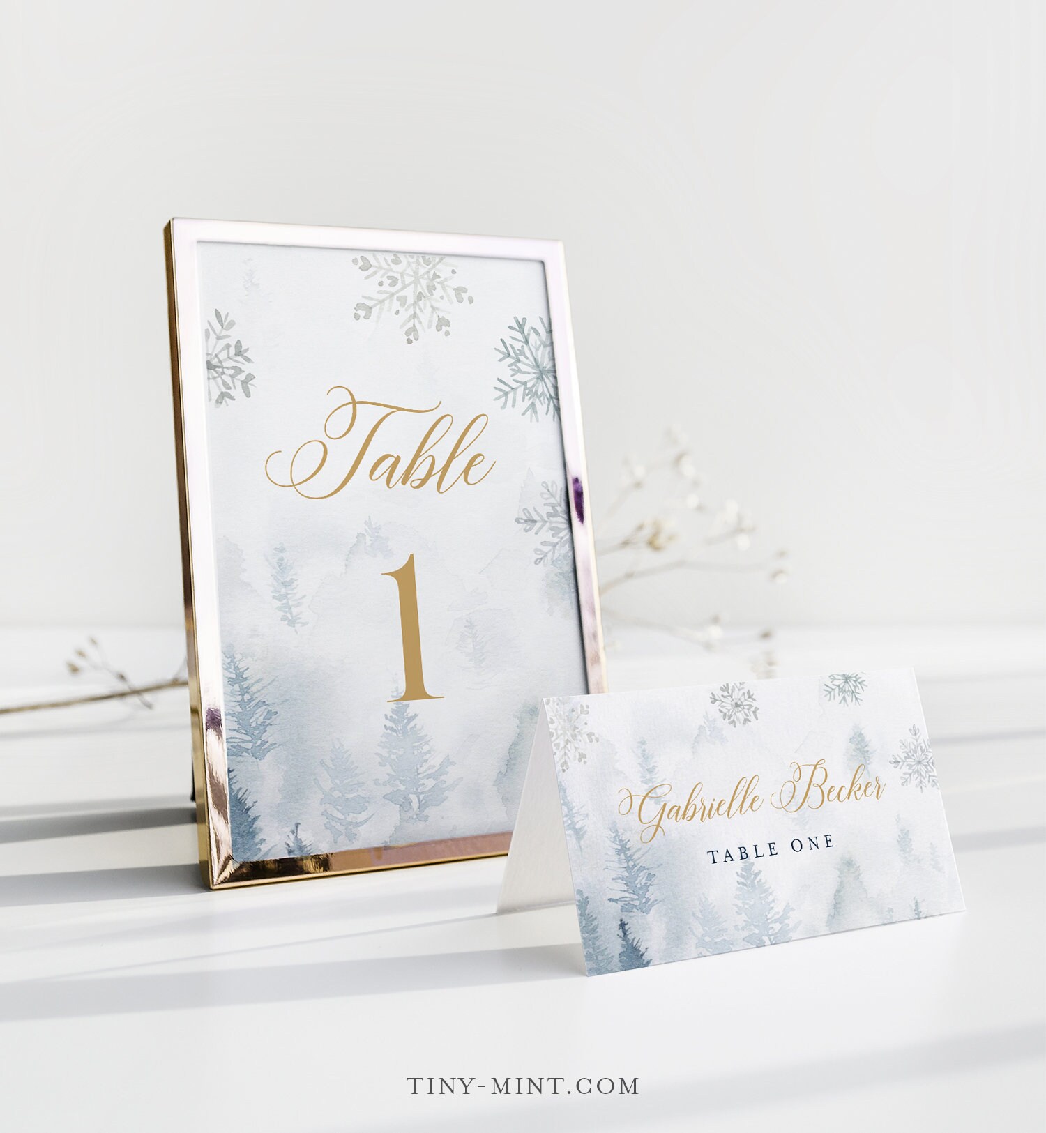 Winter Place Card Template Snowflake Pine Tree Escort Card - Etsy