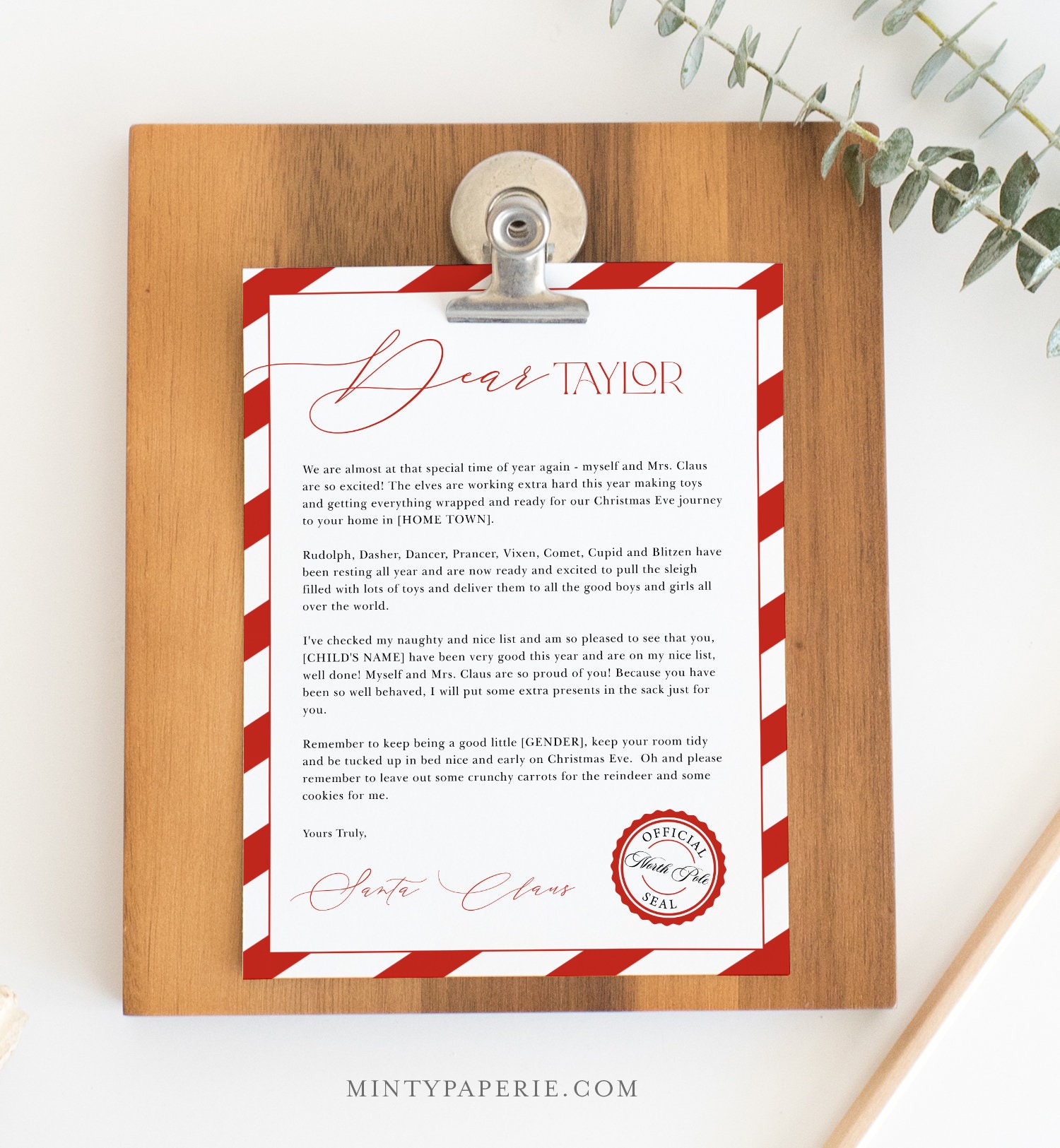 Santa Claus Letter Template Letter From the North Pole - Etsy